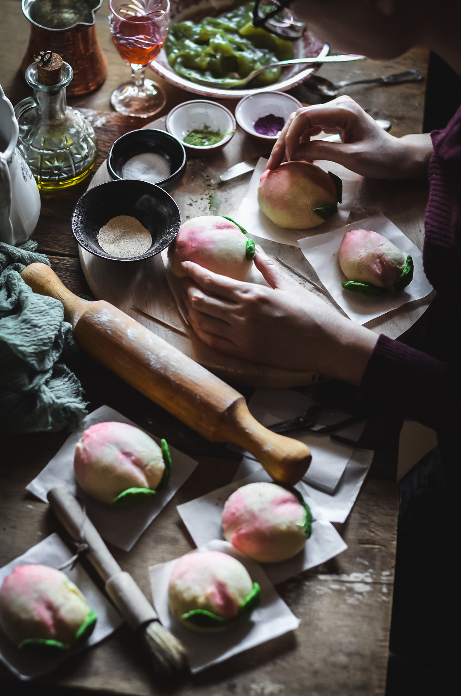 Longevity Peach Steamed Buns with Pandan Kaya - Saveur Malaisie Photography